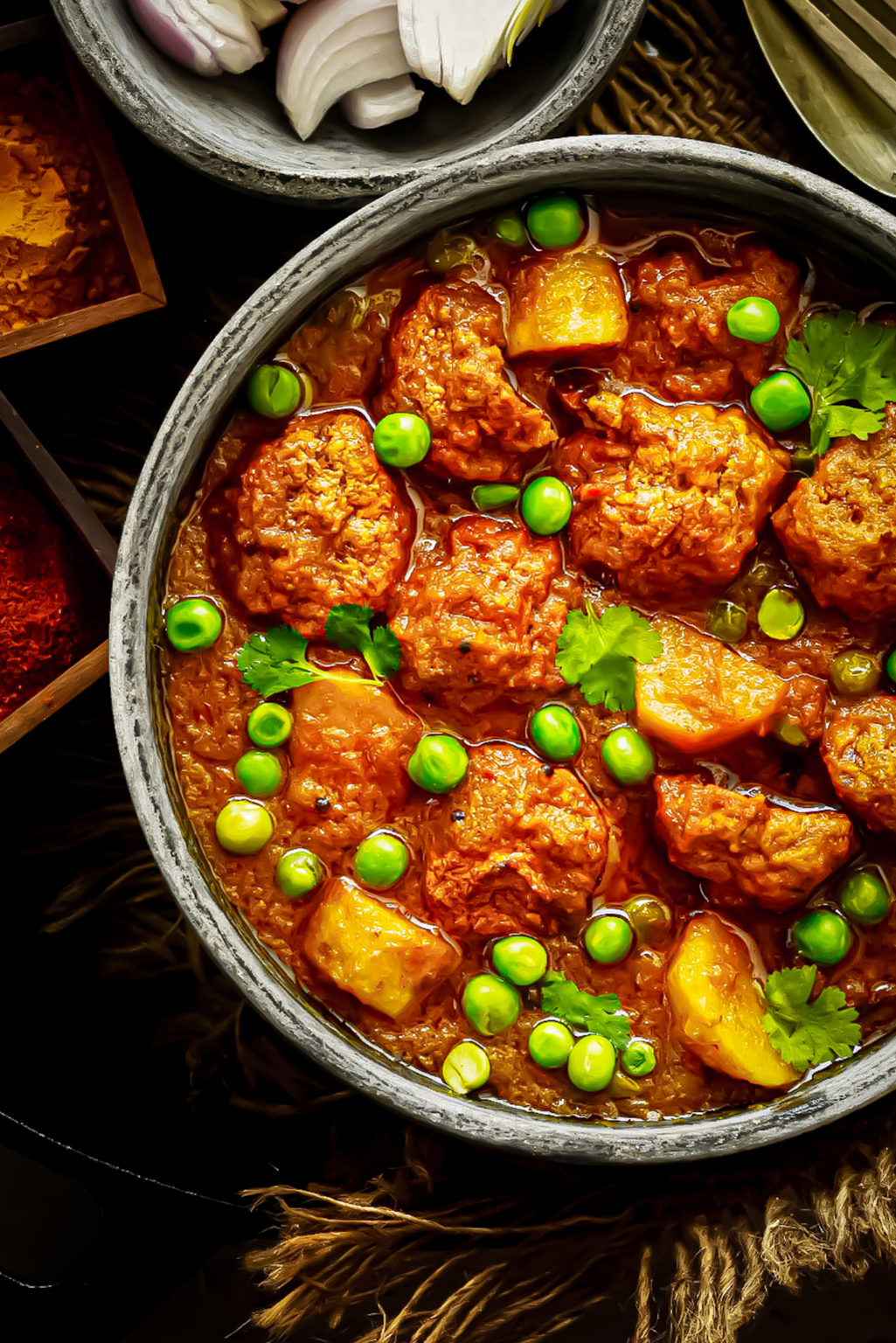 Aloo Matar Wadiyan (Badiyan) • Spoon Fork And Food